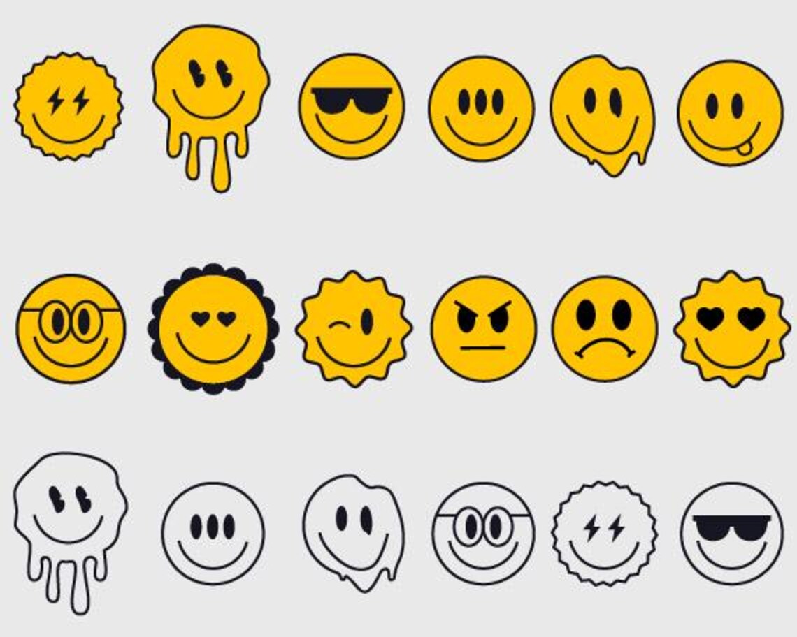 Smiley Face Svg Bundle, Groovy Smiley Face Svg, Drippy Smiley Face Svg ...