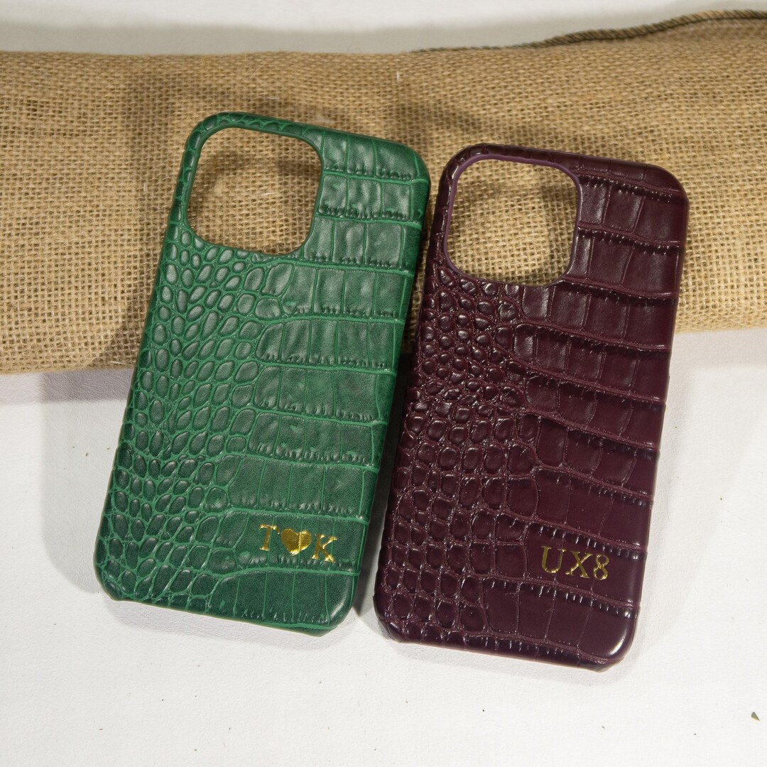 Phone Case Initials Engraving, Personalised Crocodile Print Leather ...