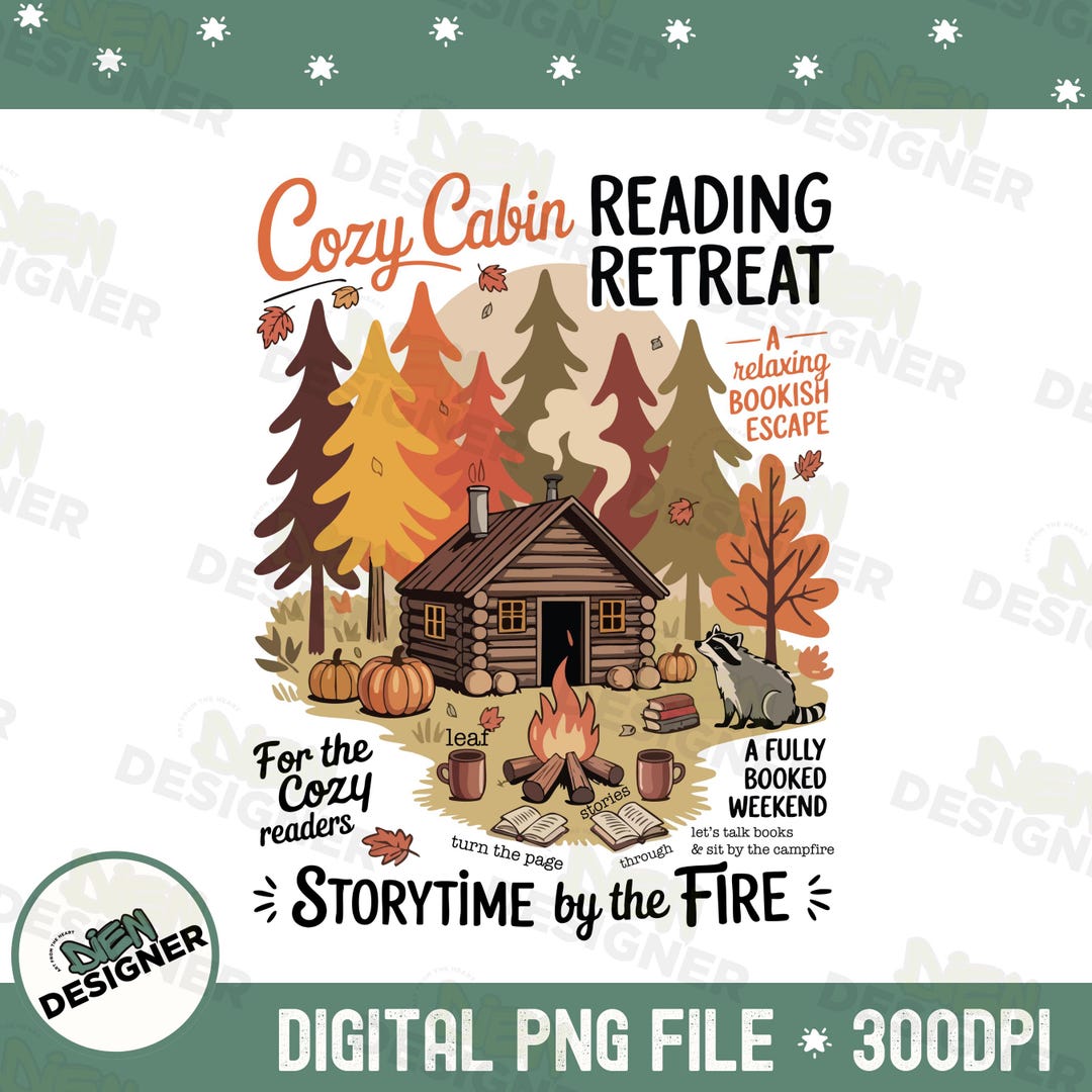 Cozy Cabin Reading Retreat PNG, Fall Bookish PNG, Autumn Cozy Reading ...