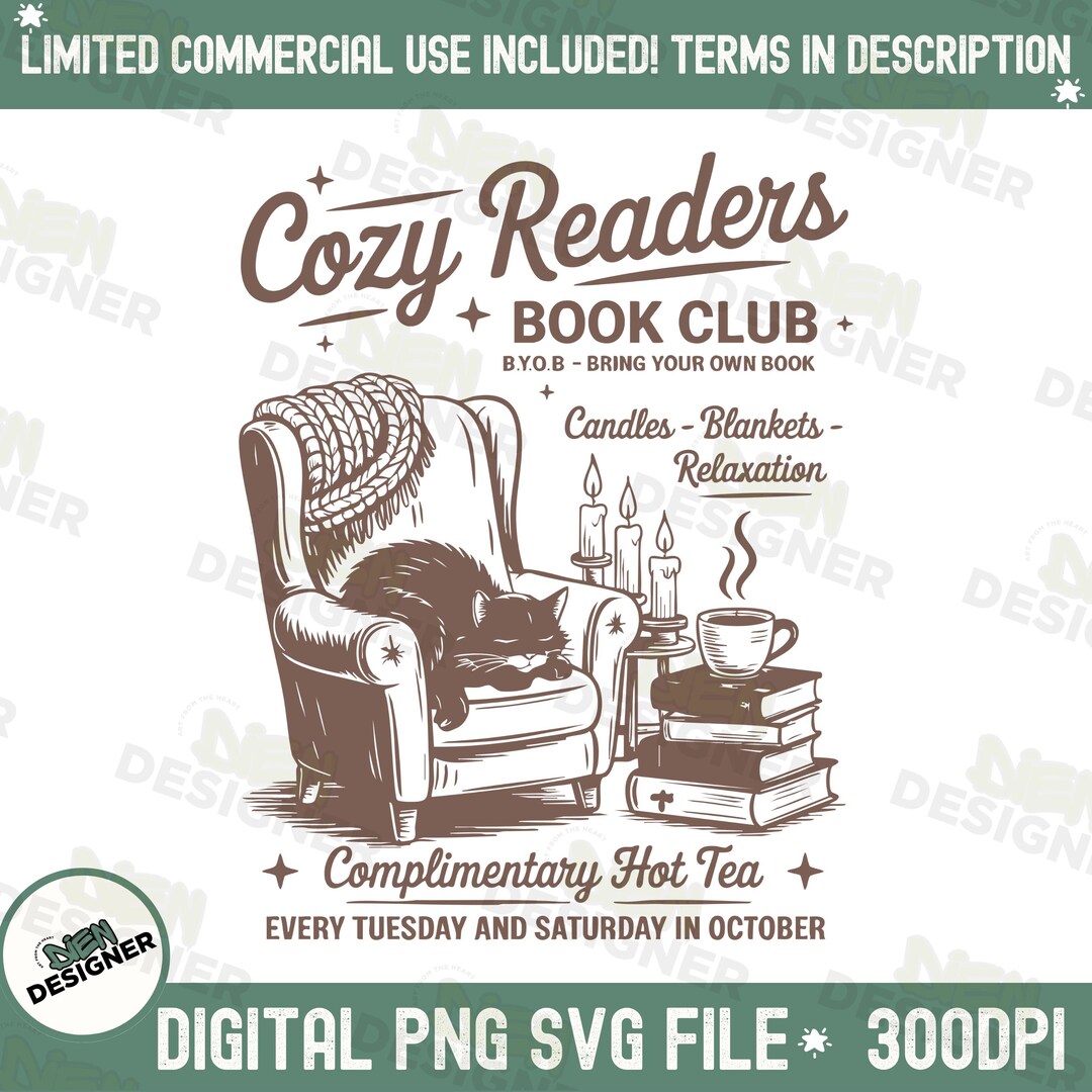 Cozy Girl Book Club Fall PNG SVG, Spooky Autumn Reader Sublimation PNG ...