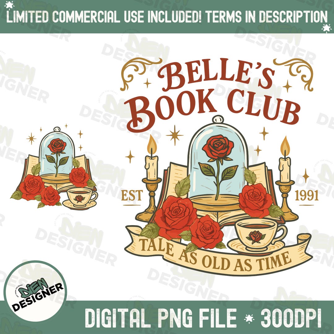 Belle's Book Club PNG, Vintage Beauty and the Beast PNG, Tale as Old as ...