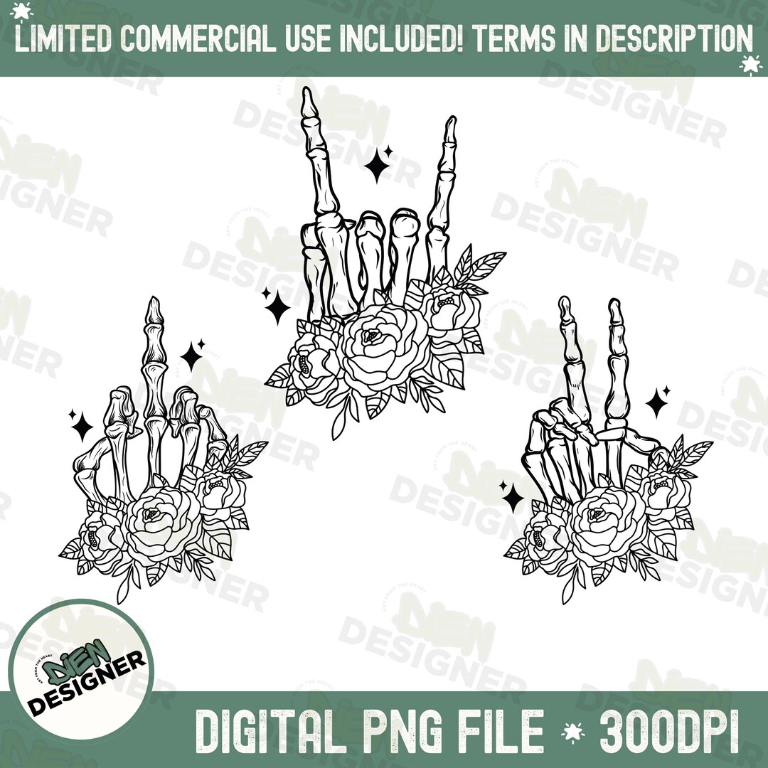 Rock Skeleton Hands PNG Bundle , Retro Flowers Skeleton Hand Art ...