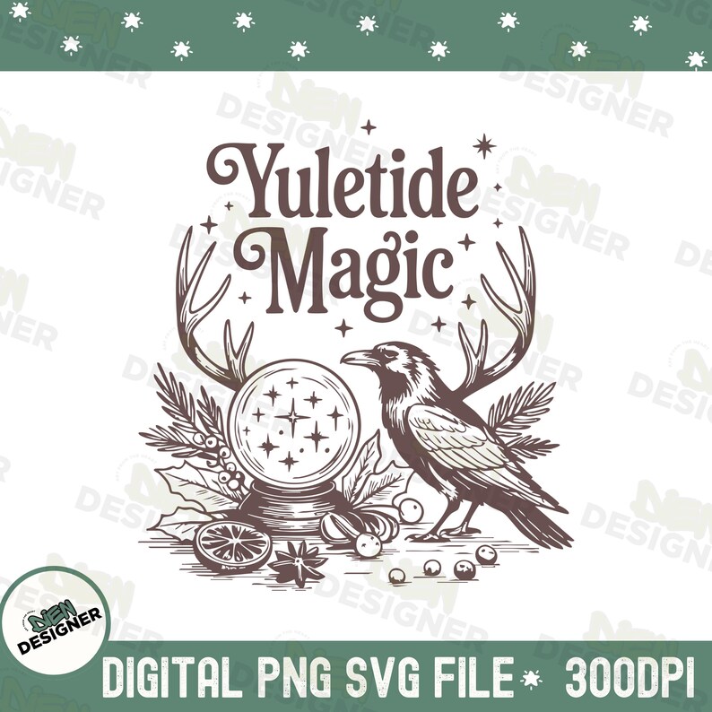 Yuletide Magic PNG SVG, Raven Antler Pagan Christmas Design, Witchy ...