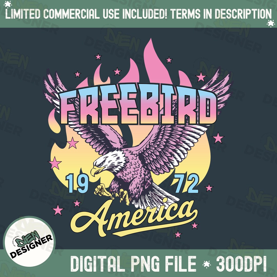 Freebird PNG, Vintage Rock and Roll Eagle Sublimation, Classic Flames ...