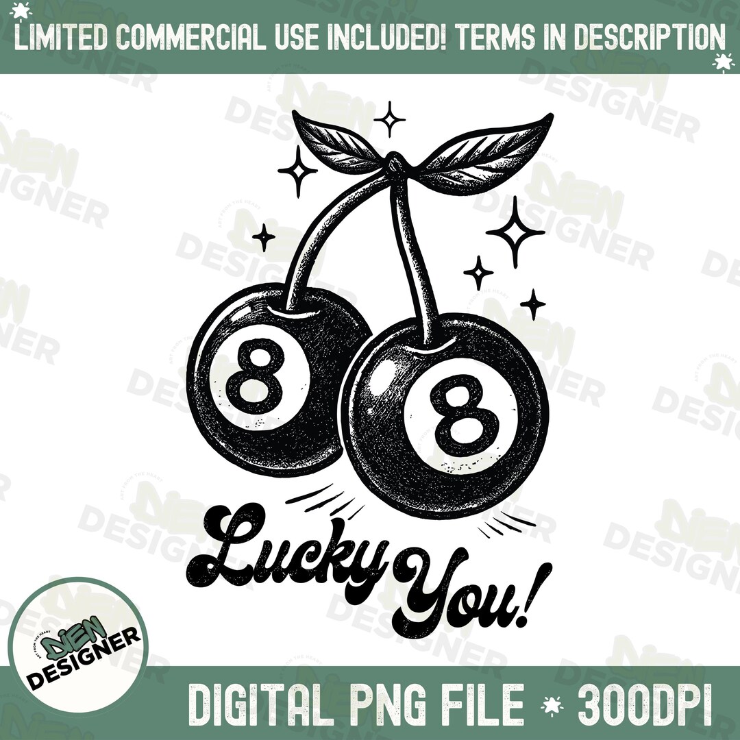 Cherry 8 Ball PNG, Lucky You Tattoo Sublimation PNG, Retro Rockabilly ...