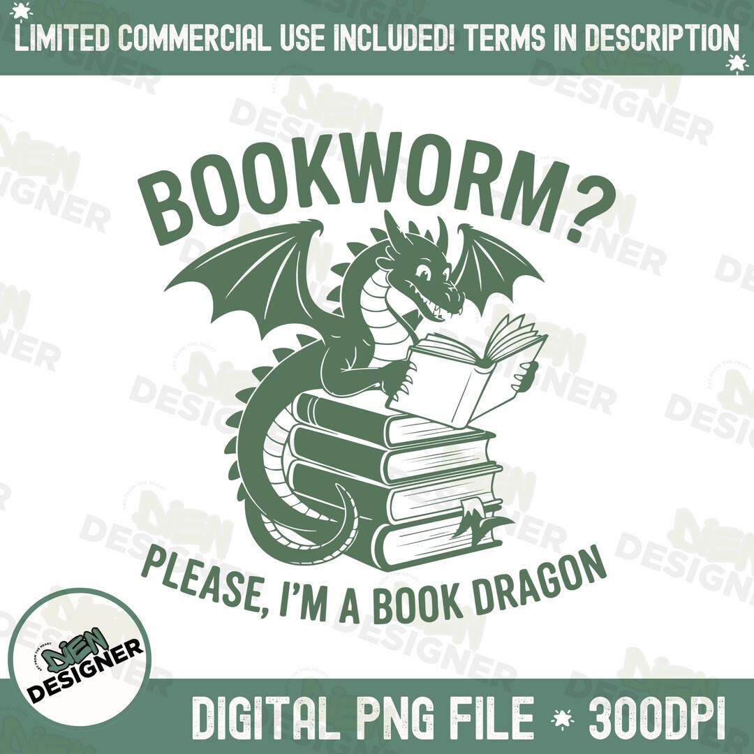 Dragon Book Lover PNG SVG, Fantasy Reading Dragon Shirt Design, Cute ...