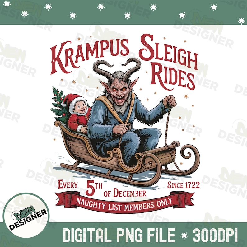 Krampus Sleigh Rides PNG, Gothic Horror Christmas PNG, Creepy Holiday ...