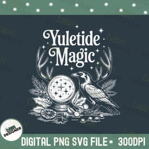 Yuletide Magic PNG SVG, Raven Antler Pagan Christmas Design, Witchy ...