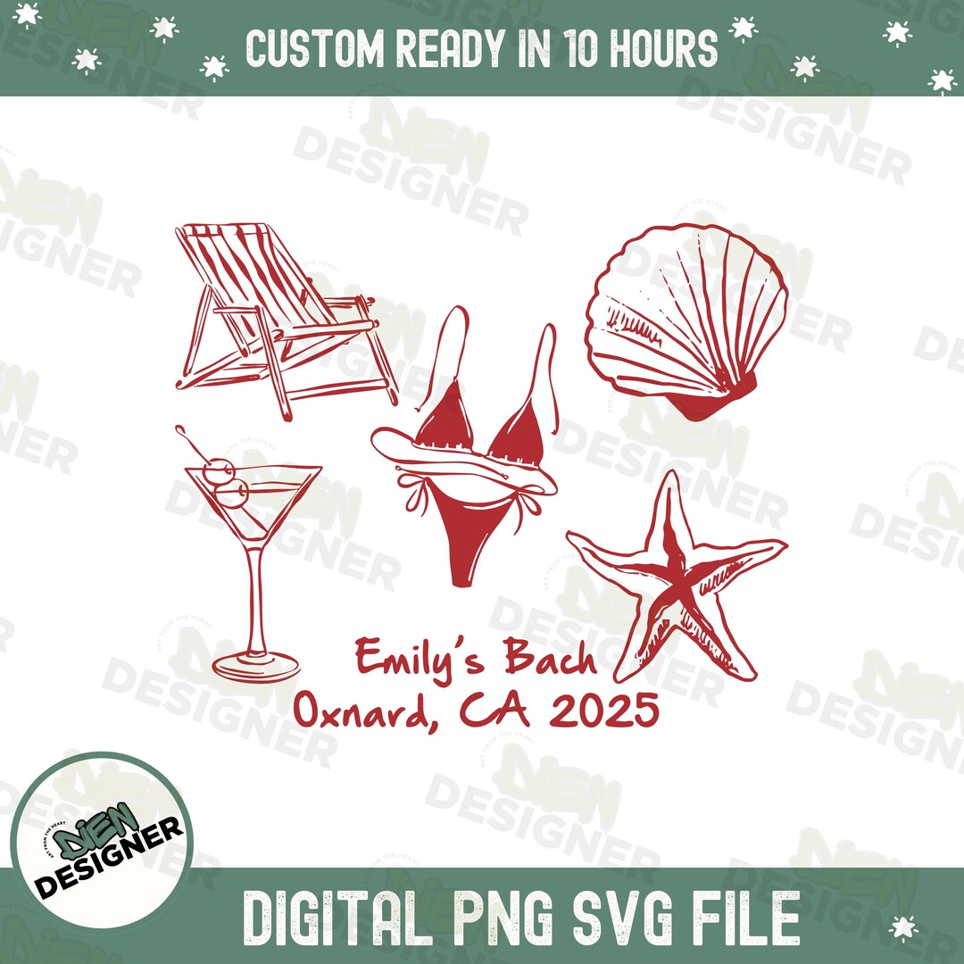 Custom Beach Bachelorette PNG SVG, Bikinis and Martinis Party Clipart ...