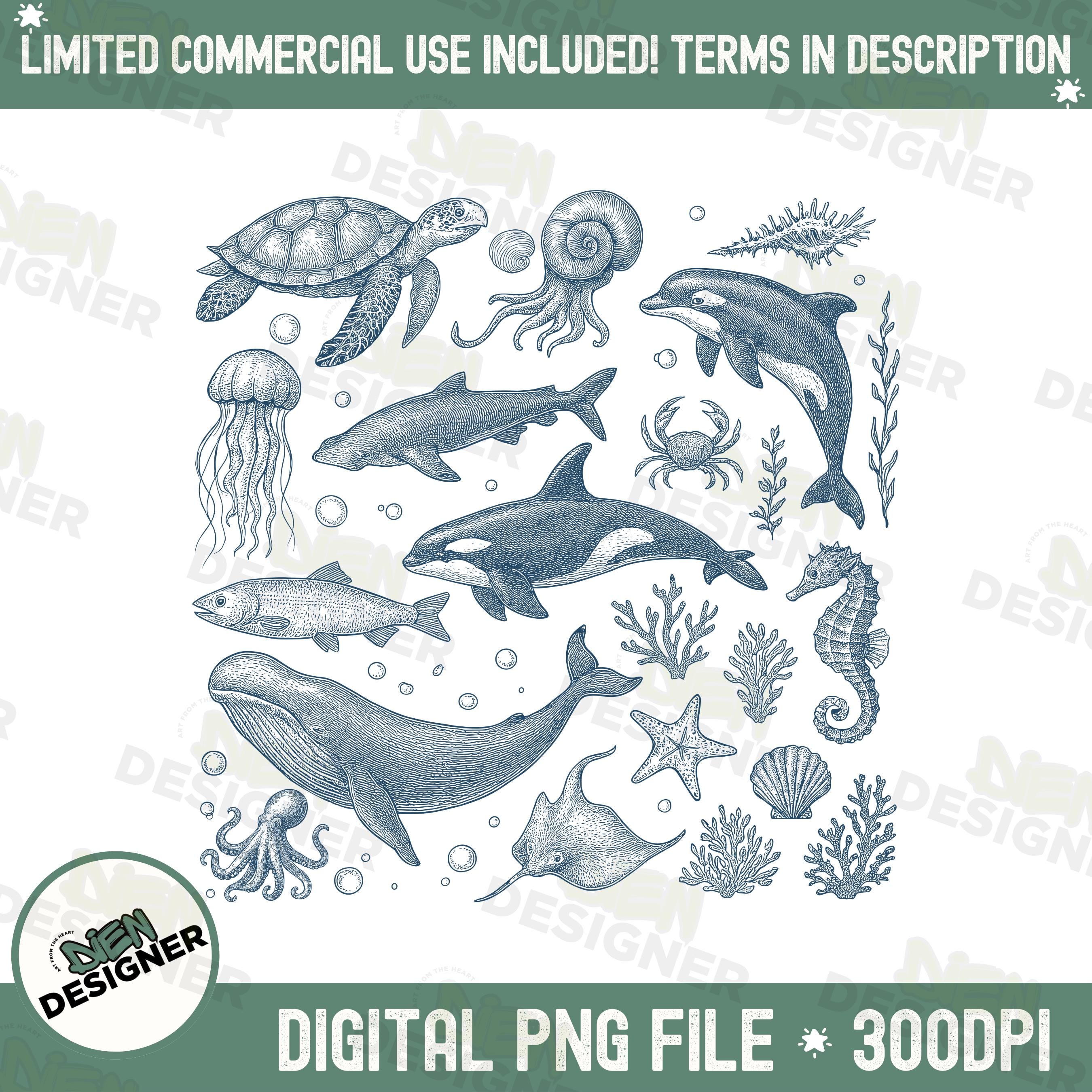 Sea Animals PNG, 90s Y2K Retro Ocean Sublimation PNG, Whale Dolphin ...