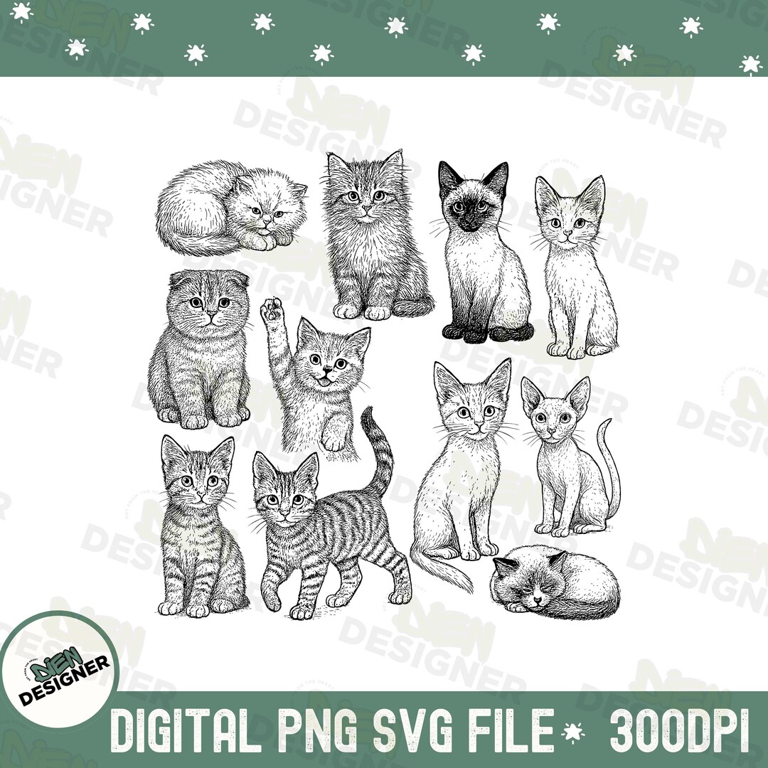 Cats 90s Vintage Tattoo Style Png Svg, Retro Y2K Kitten Png, Cute Cat ...
