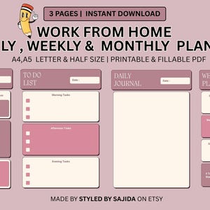 Work From Home Digital Printable Planner | Daily, Weekly, Monthly ...
