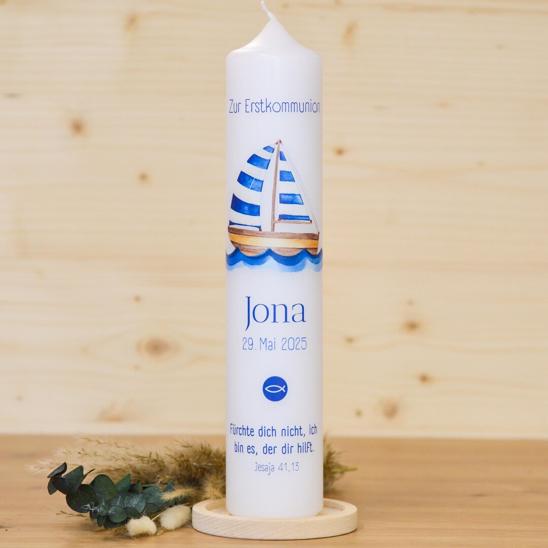 Personalized Communion Candle Ship Jonah – With Name, Date & Saying ...