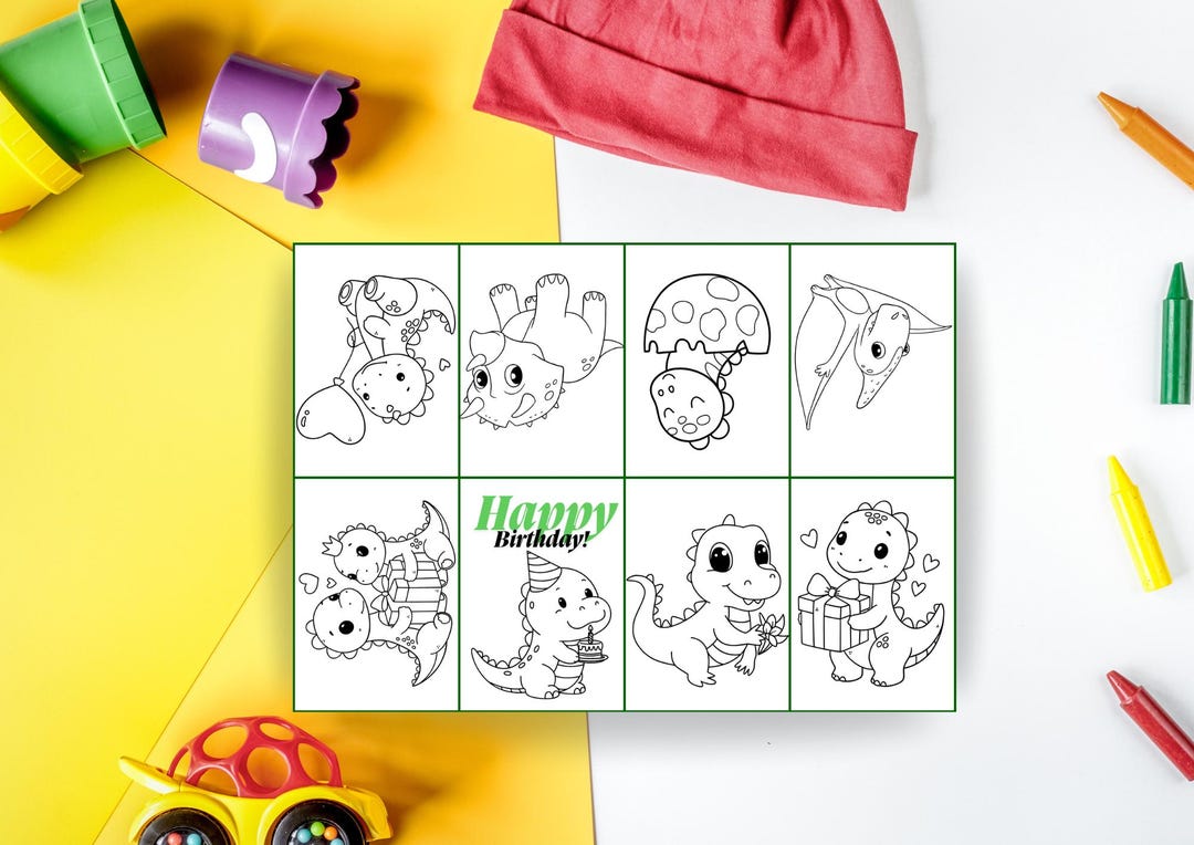 Dinosaur Mini Coloring Book Printable A4 Sheet Birthday Party Favor ...