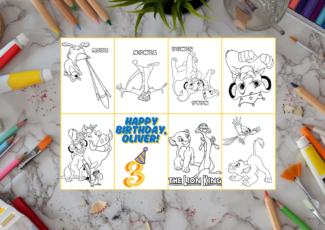 Printable Birthday Coloring Book | the Lion King | Editable Canva ...