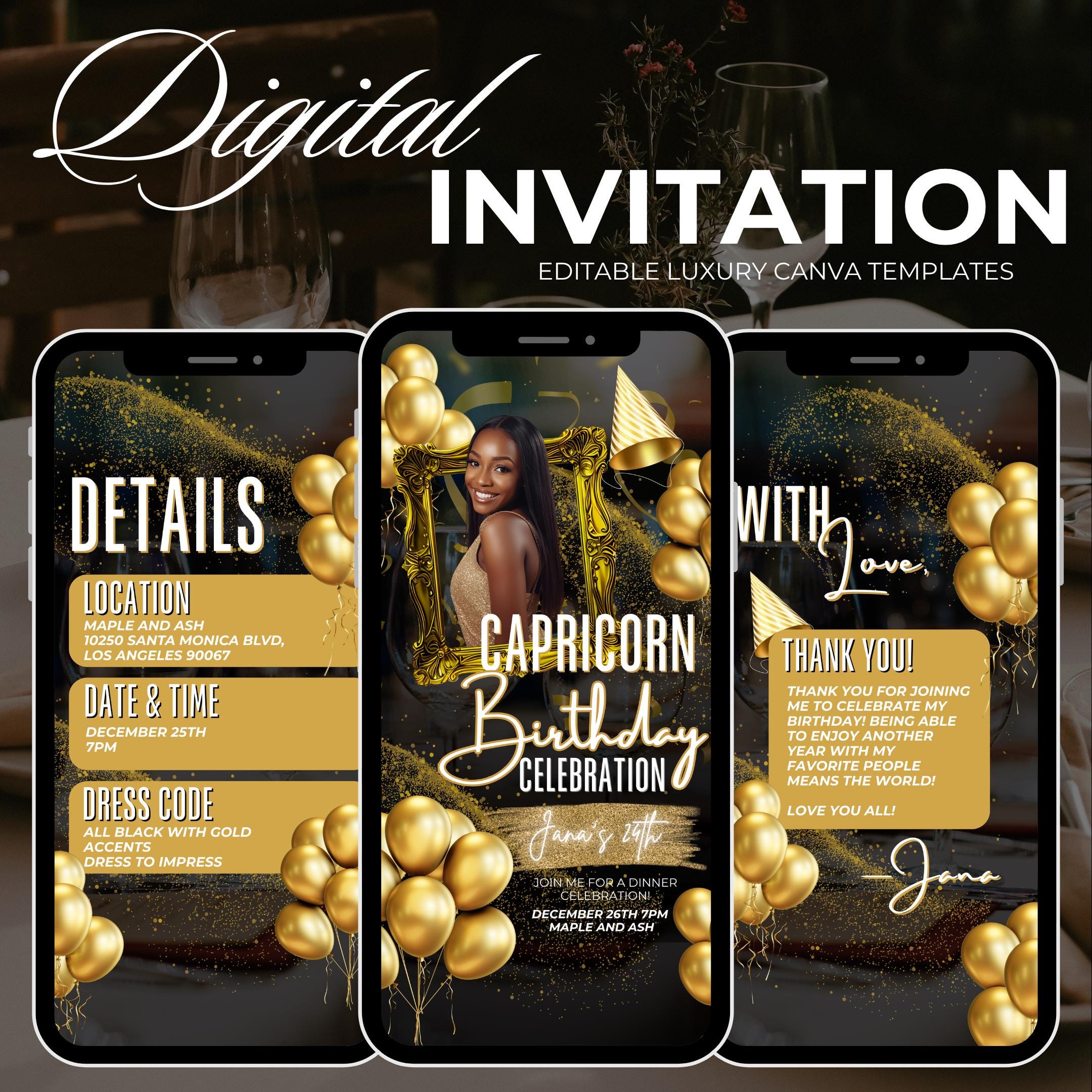 Gold Capricorn Party Invitation Template - Etsy