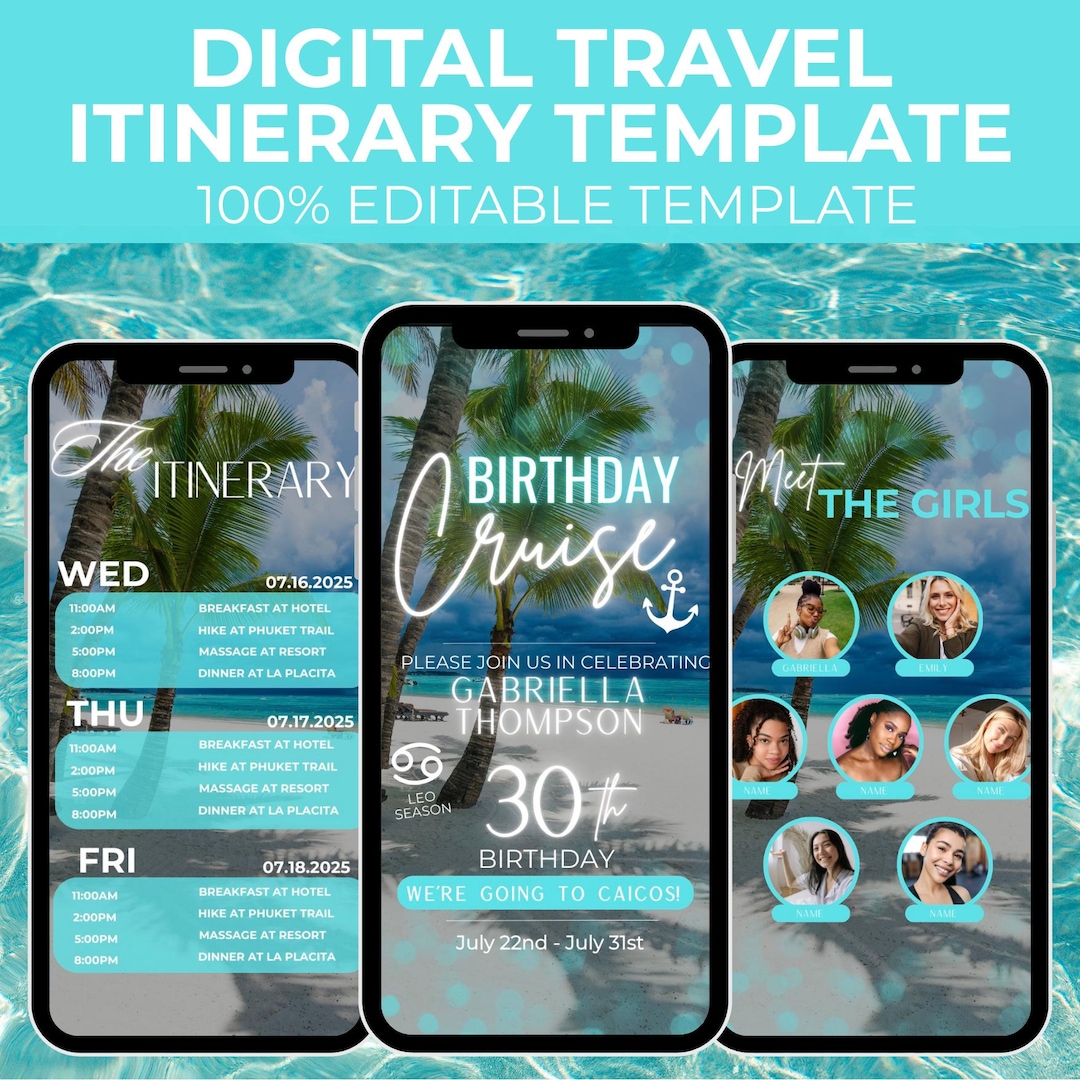 Cruise Itinerary Template, Girls Trip Planner, Digital Travel Itinerary ...