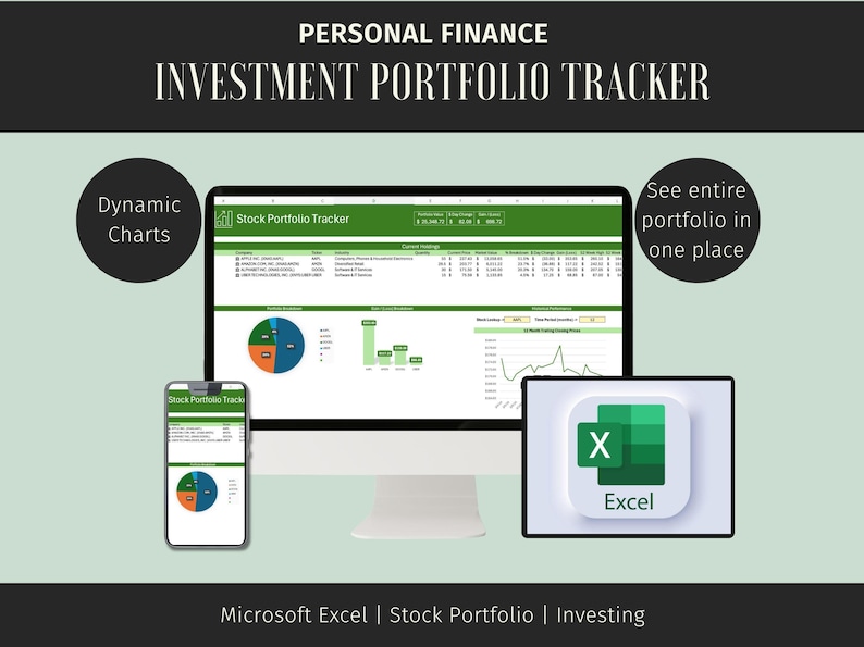 Stock Portfolio Tracker Excel - Investment Tracker Spreadsheet - Etsy