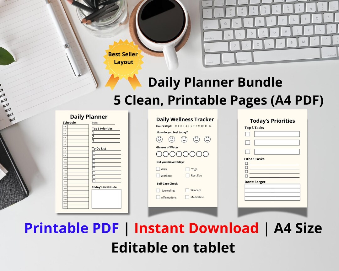 Printable Daily Planner | Wellness & Productivity Pages | To-do List ...