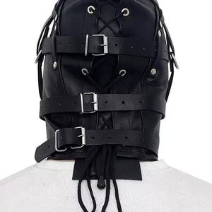 Real Leather Sensory Deprivation Bondage Hood Adult Gimp Mask BDSM ...