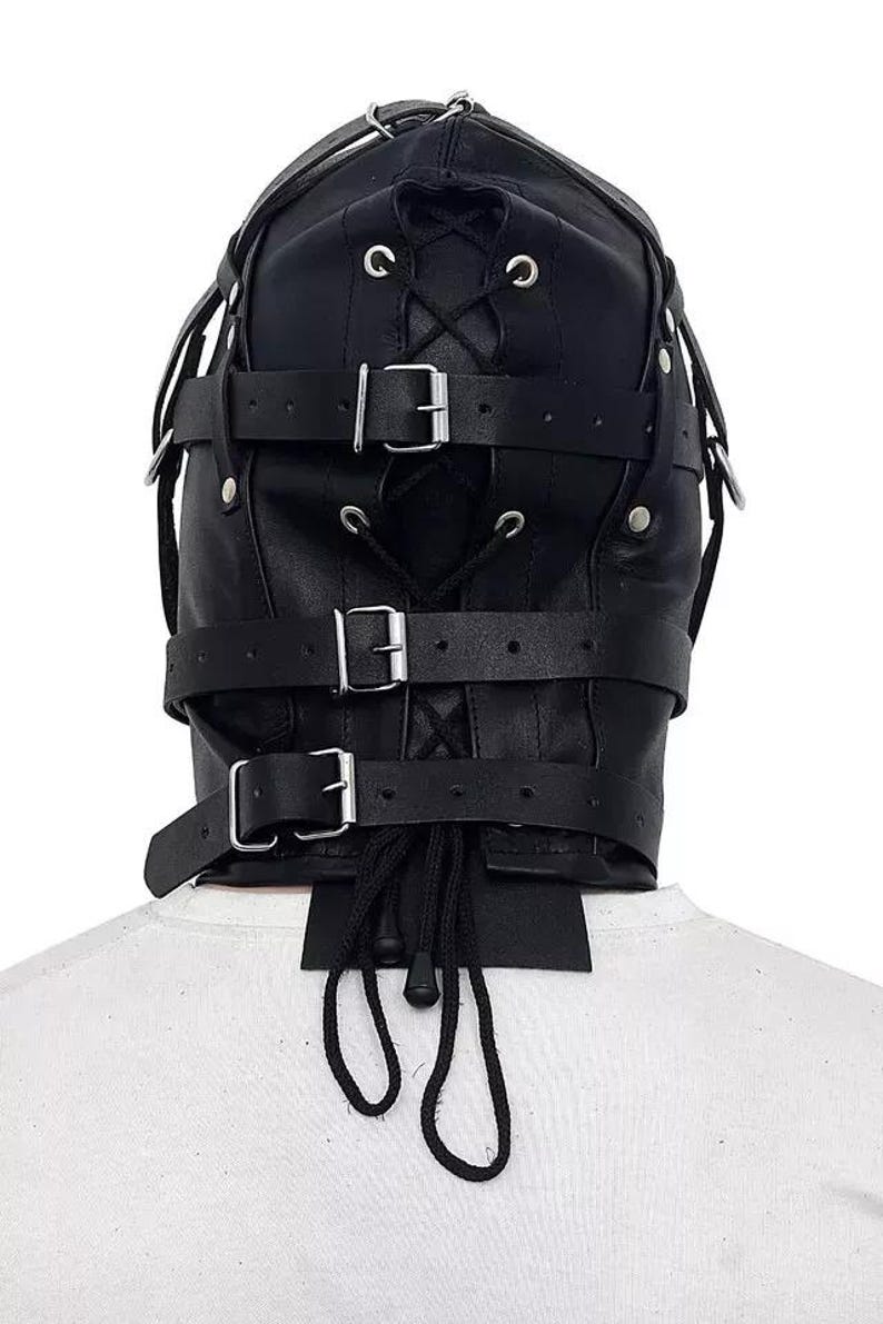 Real Leather Sensory Deprivation Bondage Hood Adult Gimp Mask BDSM ...