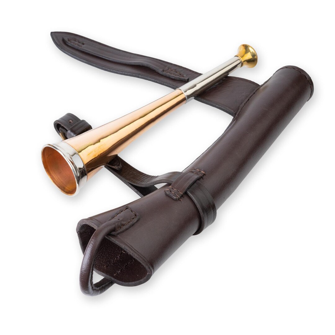 Hunting Horn Copper Horn With Bridle Brown Leather Case Huntsman Gift ...