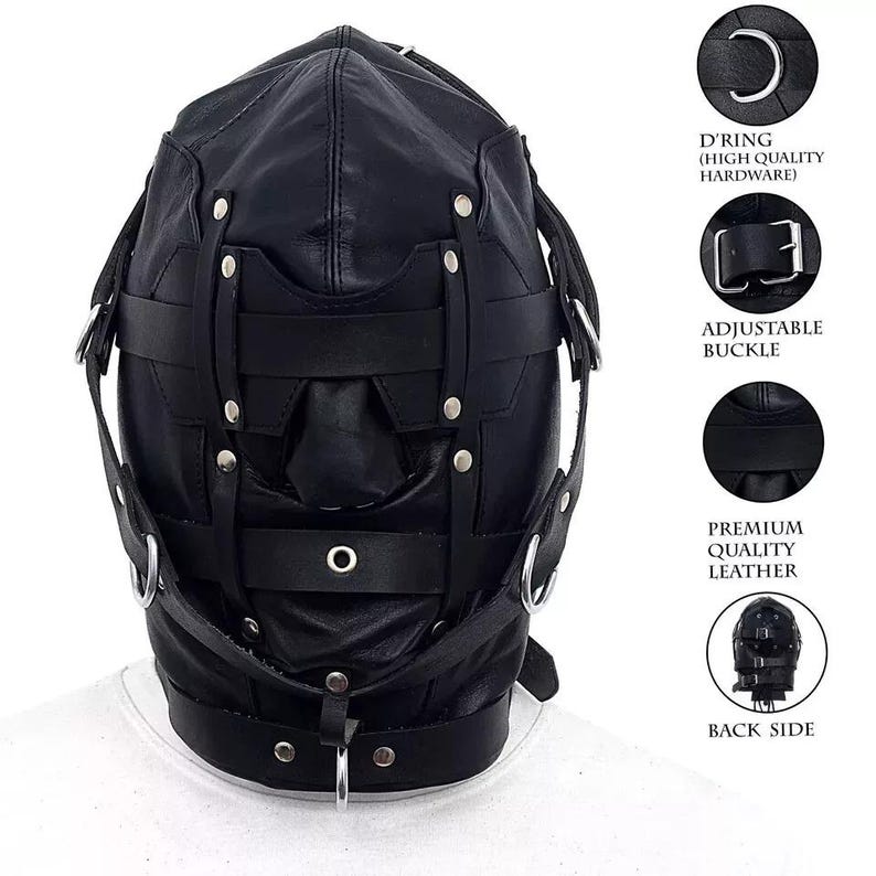 Real Leather Sensory Deprivation Bondage Hood Adult Gimp Mask BDSM ...