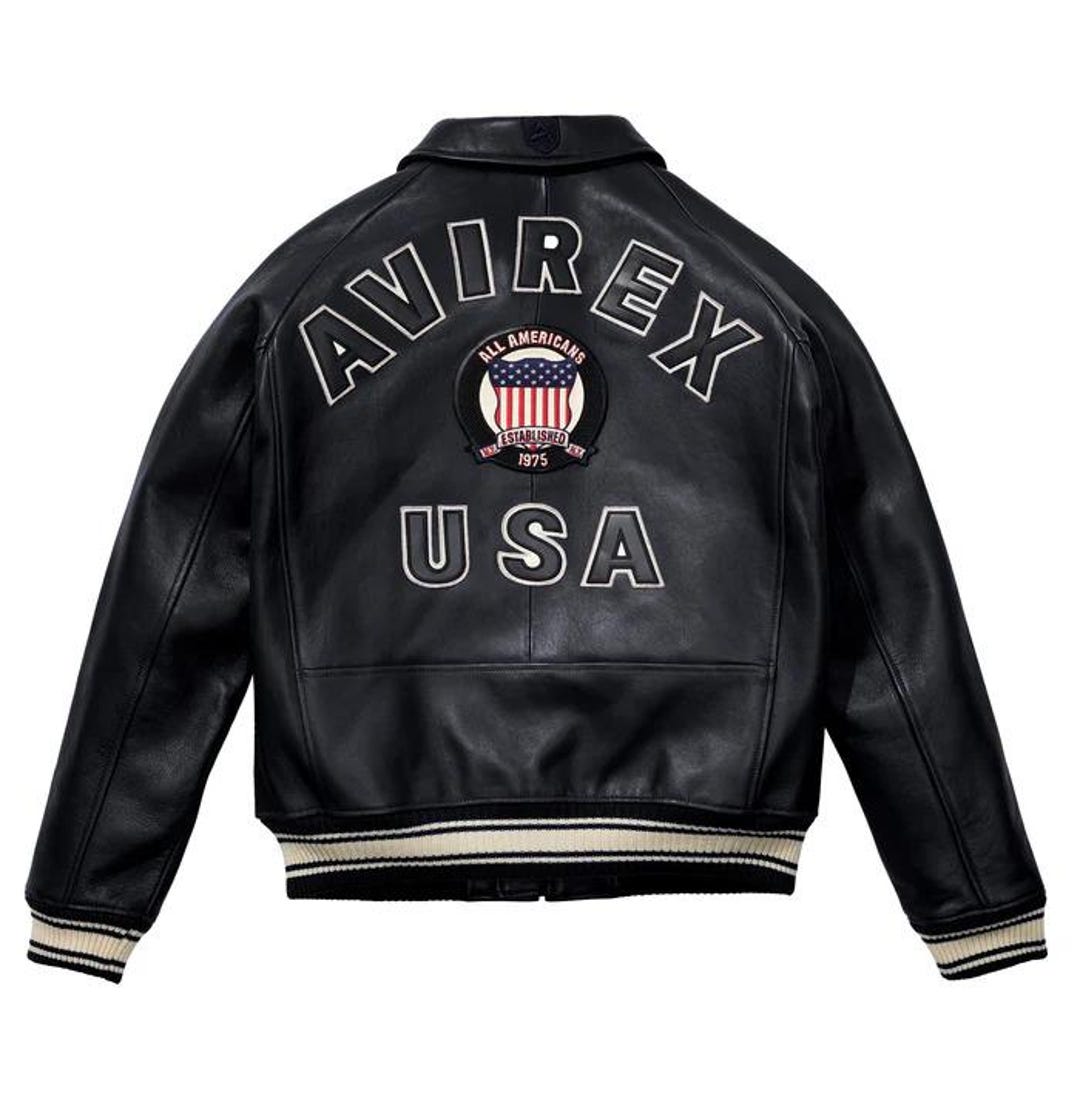 Avirex Black Leather Jacket – Vintage Style Bomber Coat – Genuine ...