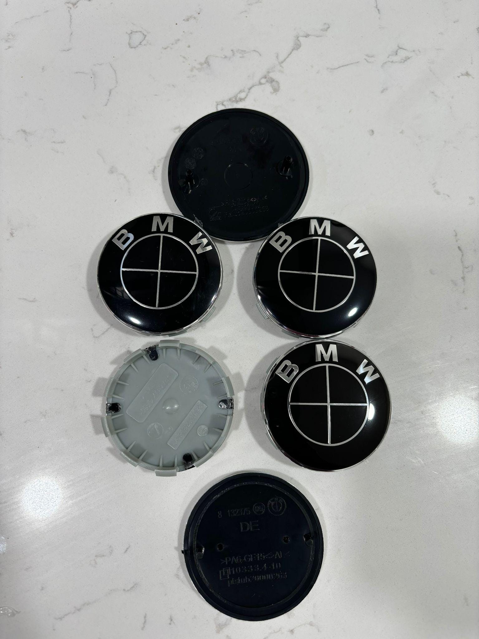 68mm Bmw Center Caps Full Black With Trunk and Hood 6 Piece Emblem ...