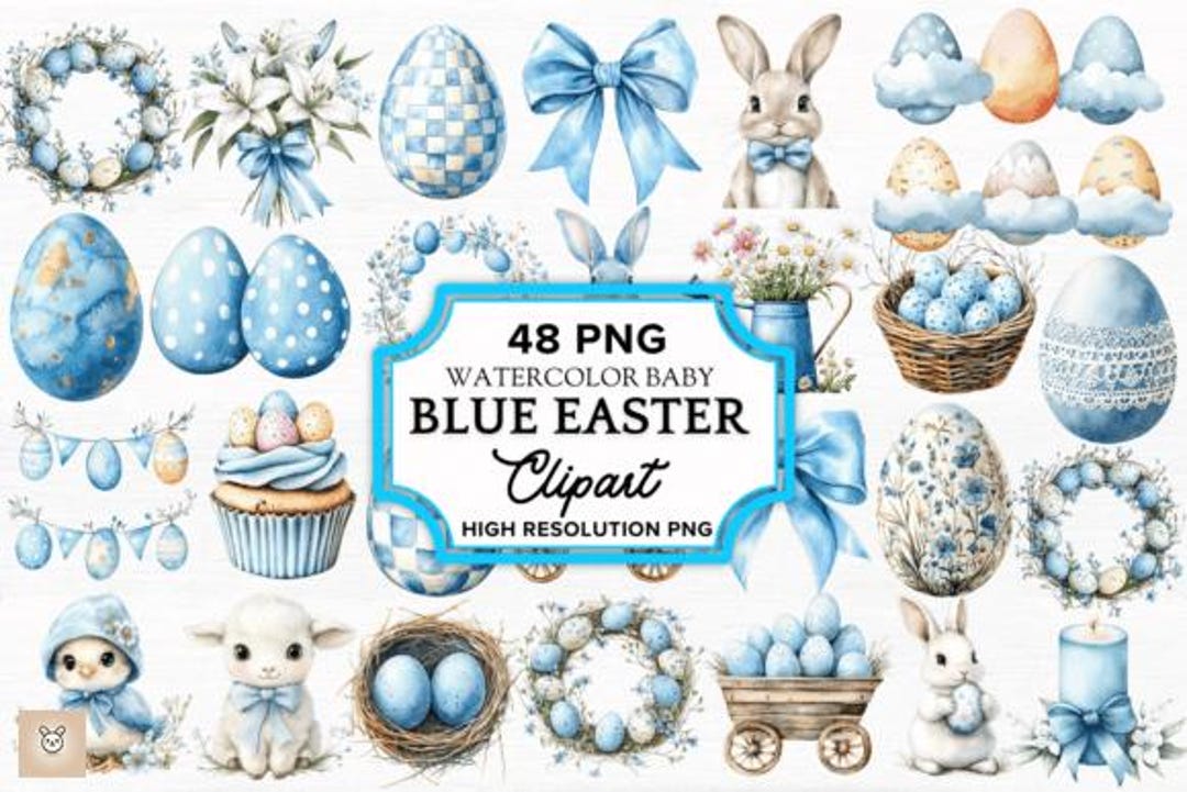 Baby Blue Easter Clipart Bundle – Cute Pastel Spring Graphics for ...