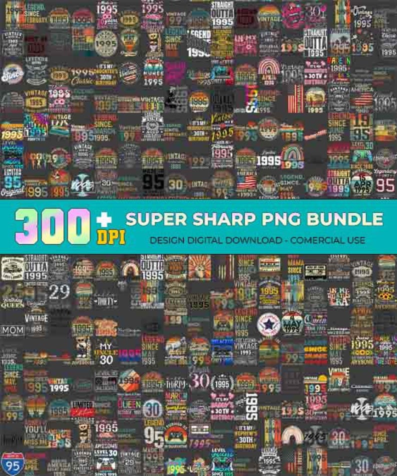 300+ Bundle 1995 Birthday PNG, Since 1995 Vintage Design, Retro ...