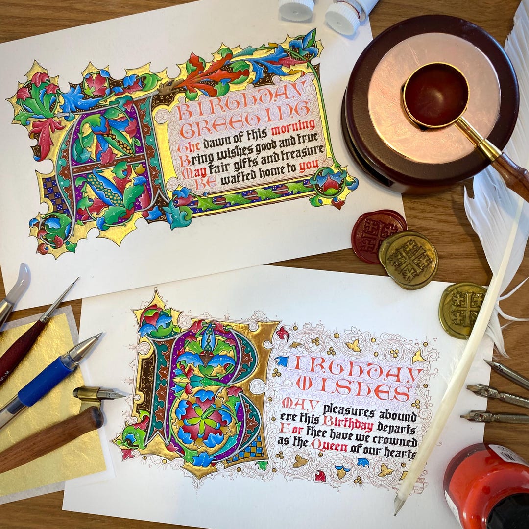 Medieval Birthday Card With Victorian Birthday Poem Calligraphy Print ...