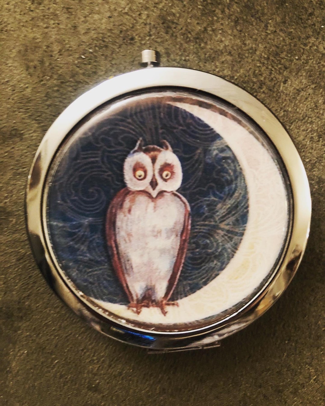 Owl in the Moonlight Image Compact Mirror -handmade-free SHIPPING - Etsy