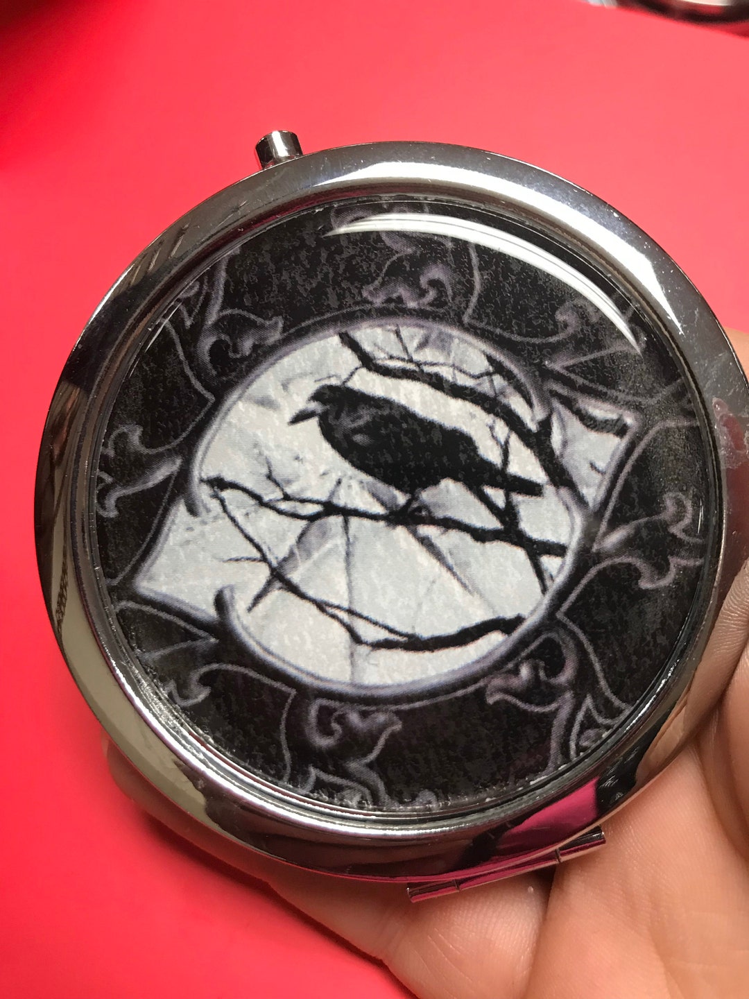 Raven Image Compact Mirror -handmade-free SHIPPING - Etsy