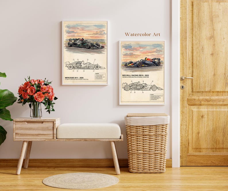 F1 Wall Art Set, Mercedes W11 & Red Bull RB19 Blueprints - Etsy