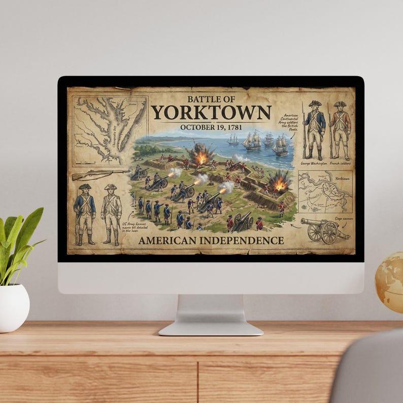 Battle of Yorktown Map 1781, American Independence Wall Art - Etsy