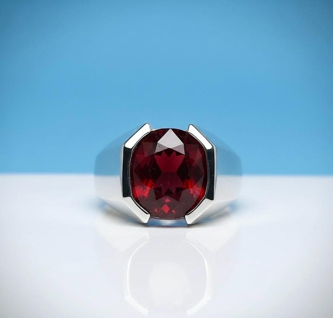 Red Ruby Silver Signet Ring, July Birthstone Ring, Men’s & Women’s Red ...