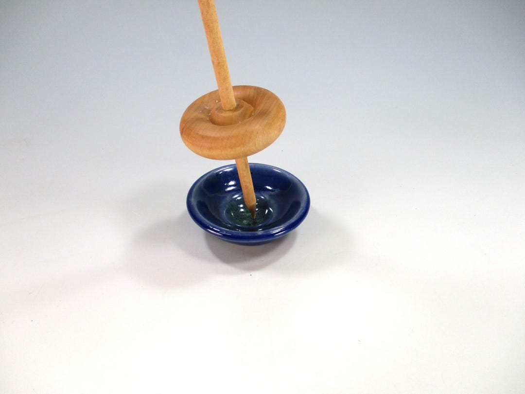 Ceramic Spinning Bowl, Supported Lap Bowl, Blue Pottery Spindle Support ...