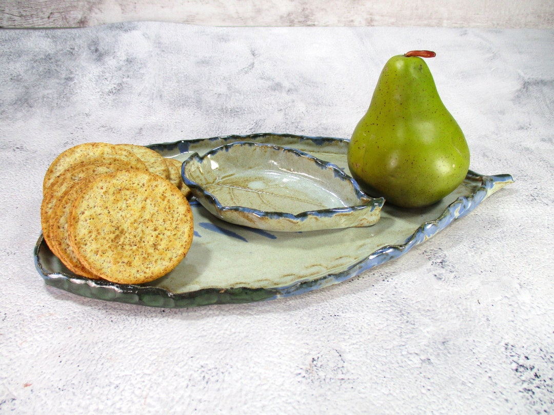 Ceramic Leaf Cheese and Cracker Dish Stoneware Chip and Dip - Etsy