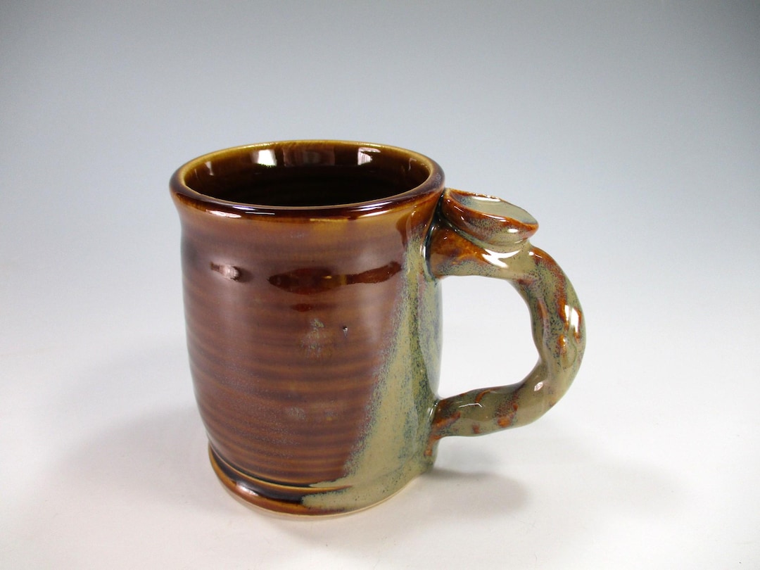 Ceramic Coffee Mug, Brown Pottery 8 Oz Coffee Cup With Thumb Rest ...