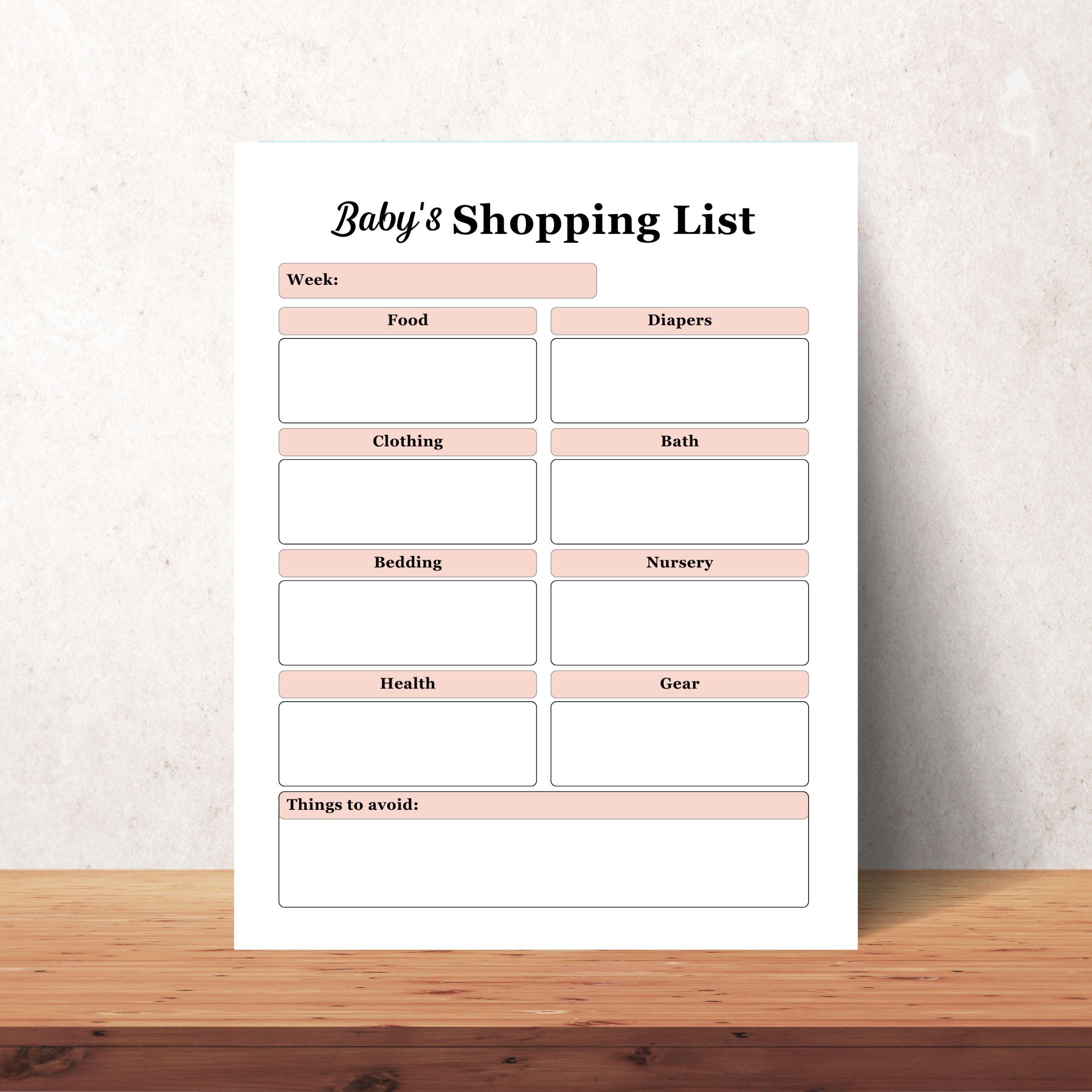 Baby Shopping List Printable | Weekly Baby Essentials Checklist | Baby ...