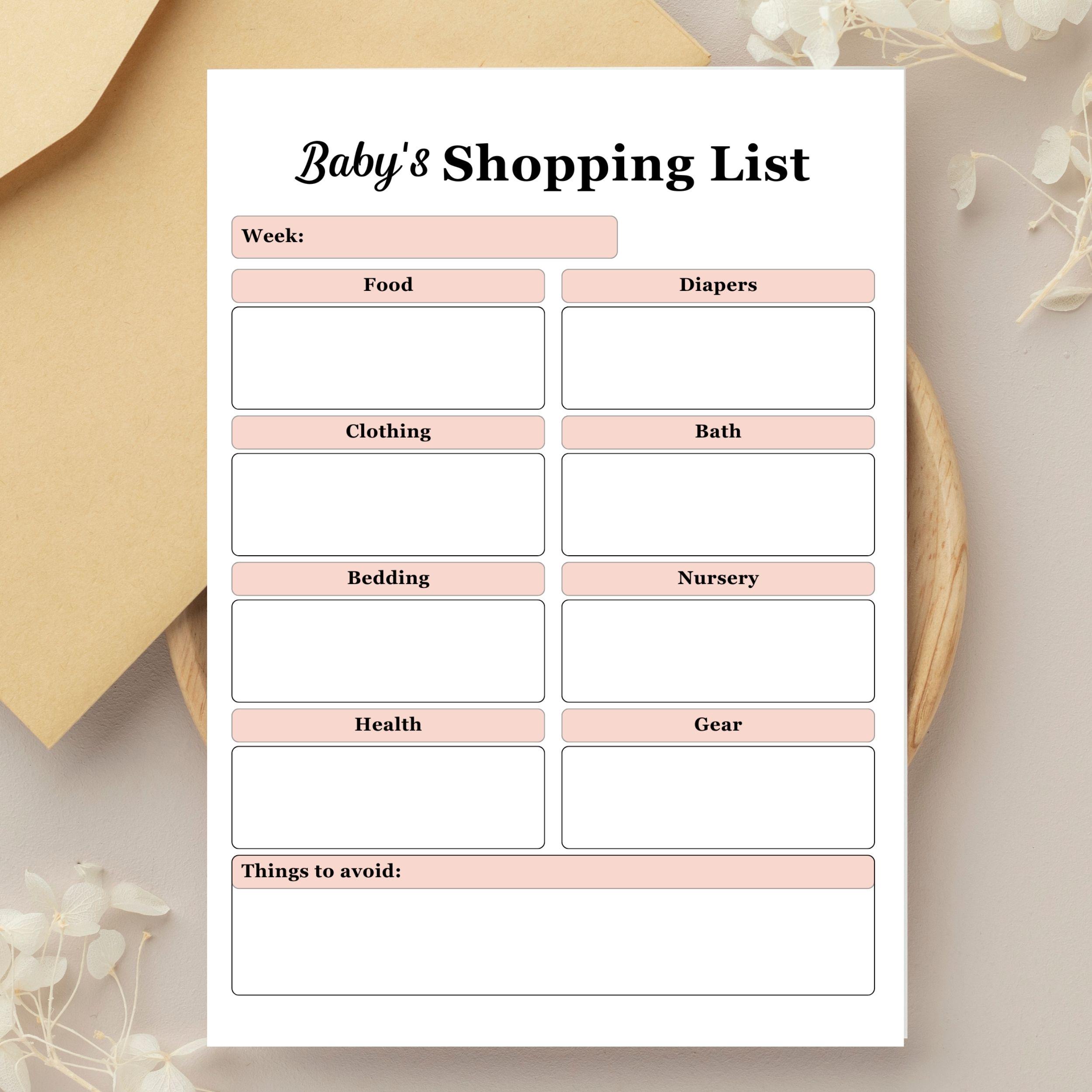 Baby Shopping List Printable | Weekly Baby Essentials Checklist | Baby ...