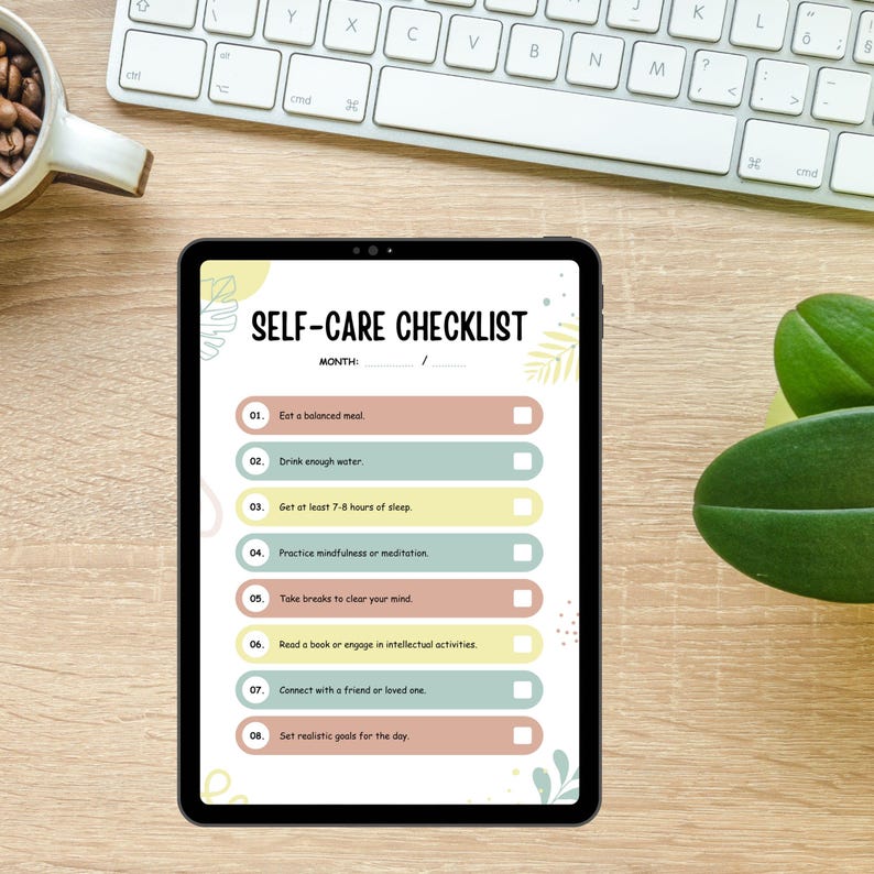 Self-care Checklist Printable | Daily Wellness Tracker | Mental Health ...