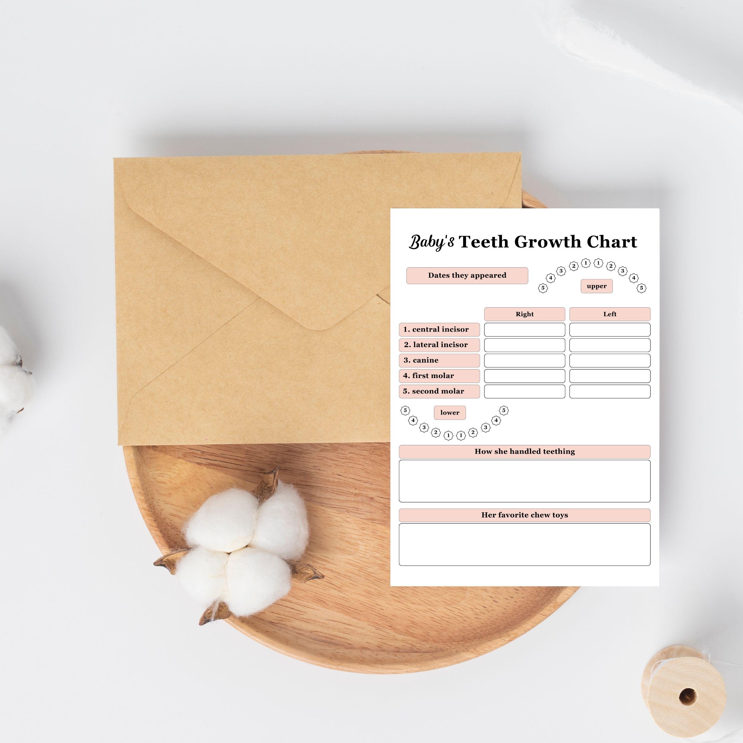 Baby Teeth Growth Chart Printable | Teething Tracker for Baby Book ...