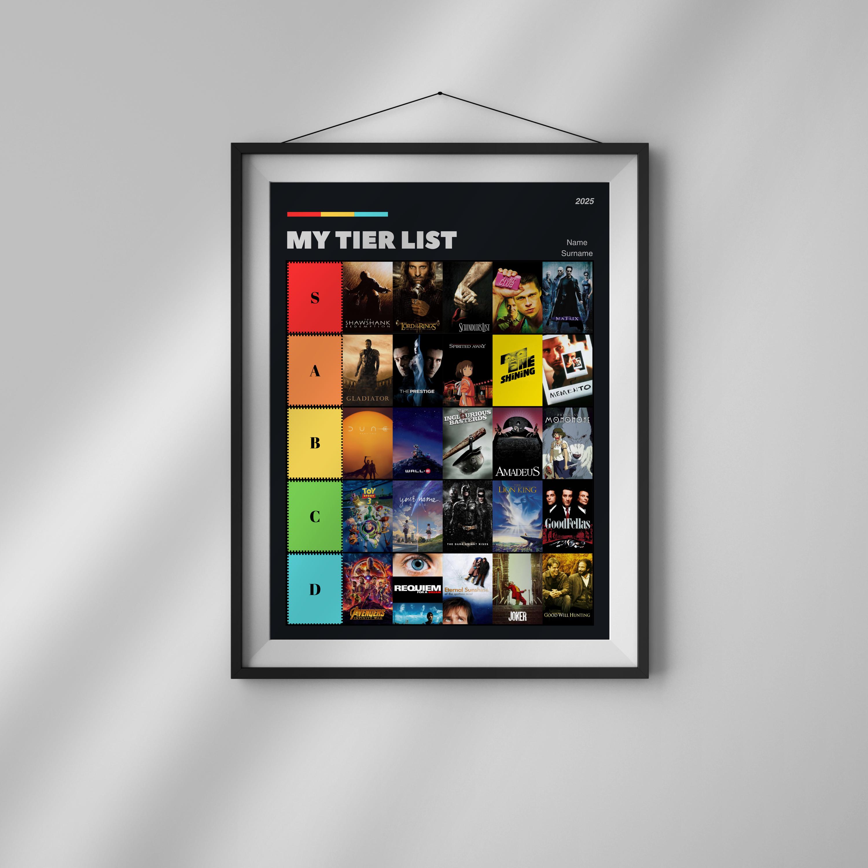 Movie Tier List Poster | Custom Movie Poster | Personalized Art Print ...