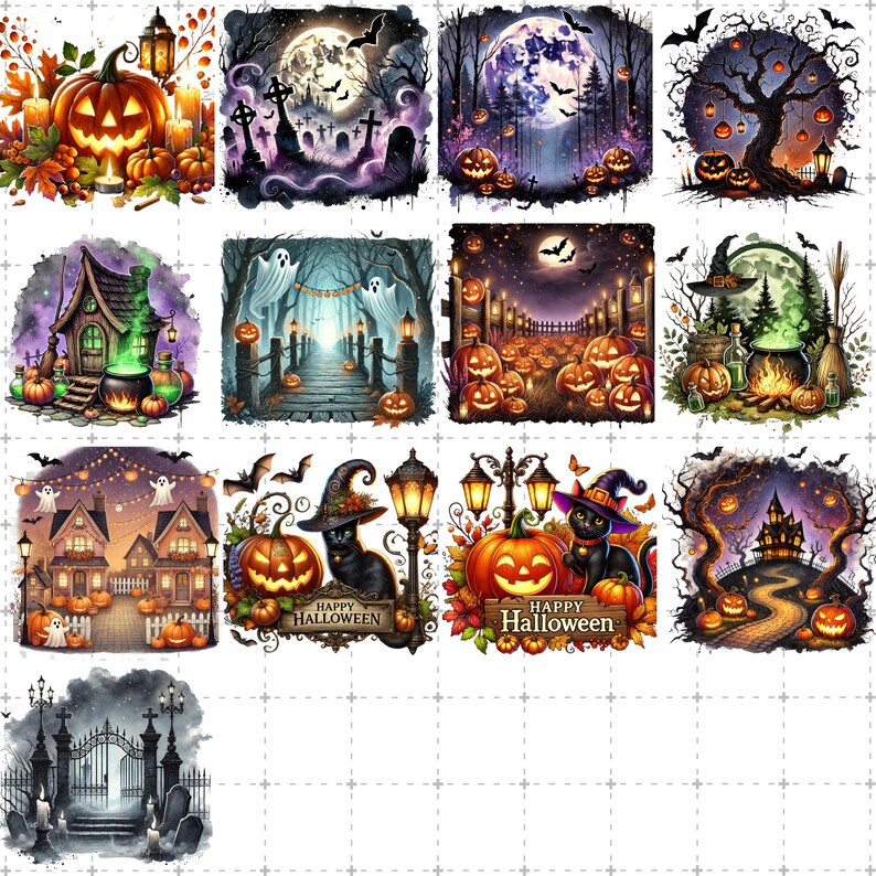 Spooky Halloween Clipart Bundle | Pumpkin Witch Bat Ghost Digital ...