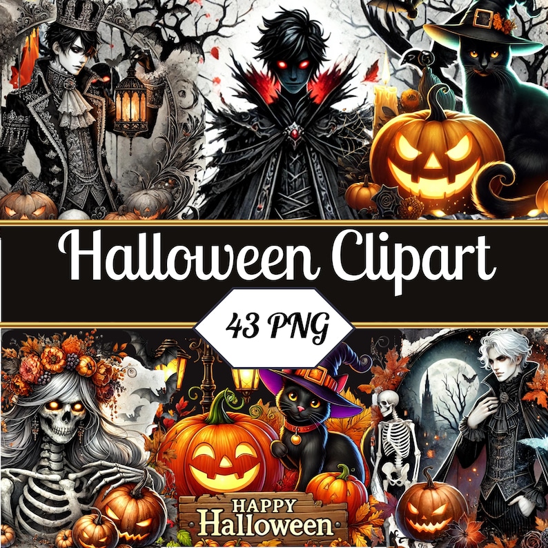Spooky Halloween Clipart Bundle | Pumpkin Witch Bat Ghost Digital ...