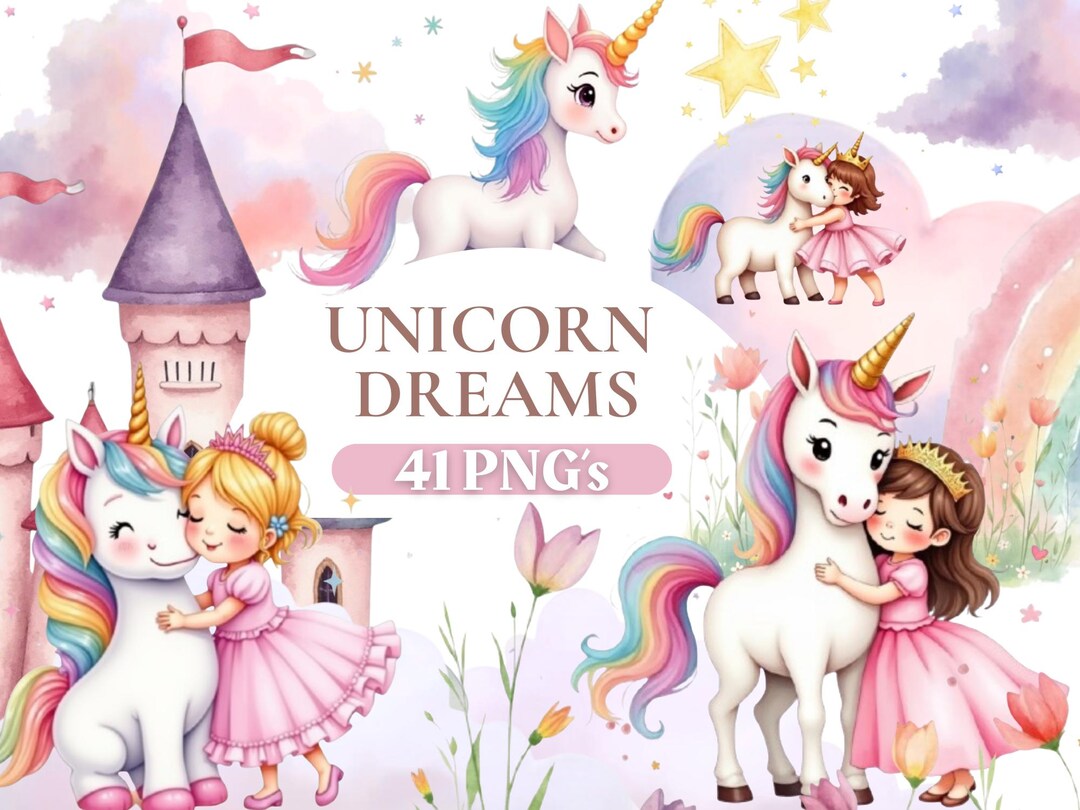 Magical Princess and Unicorn Clipart, Unicorn Birthday Invitation ...