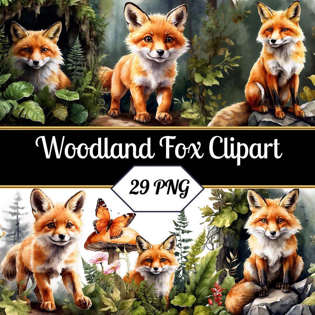 Watercolor Fox Clipart Set – Woodland Animals, Nursery Art (digital ...
