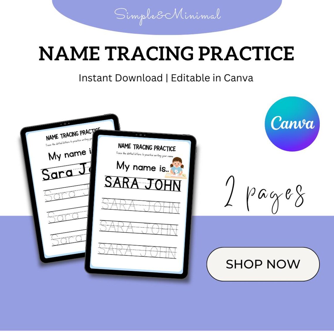 Custom Name Tracing Practice Canva Template | Editable Name Writing ...